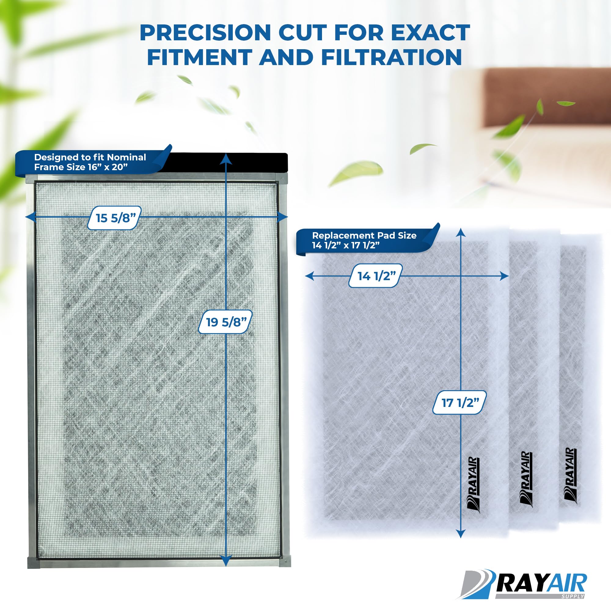 RAYAIR SUPPLY 16x20 Replacement Filter Pads Designed to Fit MicroPower Guard Air Cleaner 16x20 Refills (3 Pack) WHITE