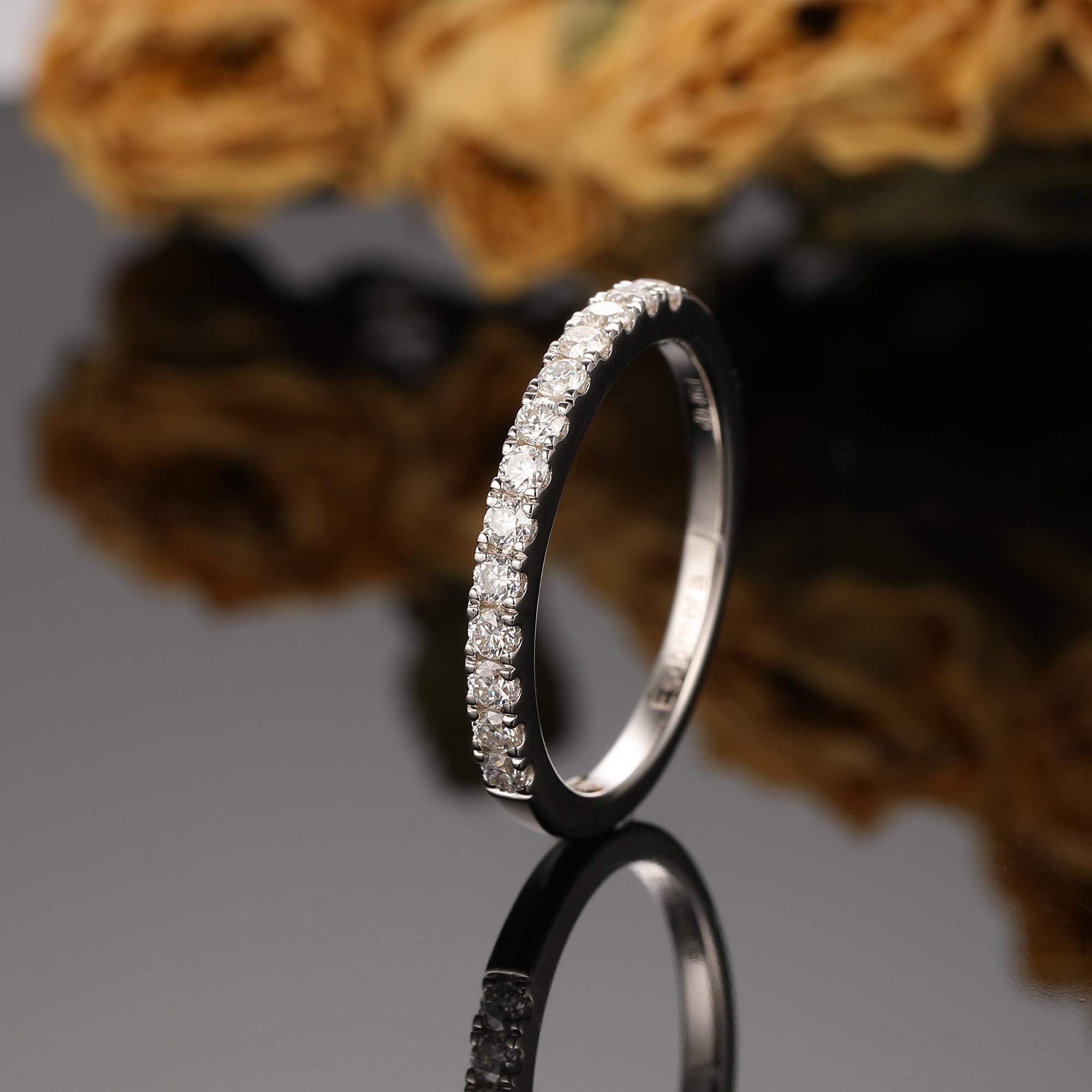 Esdomera Brilliant 0.46ctw Round Cut Moissanite Half Eternity Wedding Band With Platinum Plated Sterling Silver Ring For Women (4)
