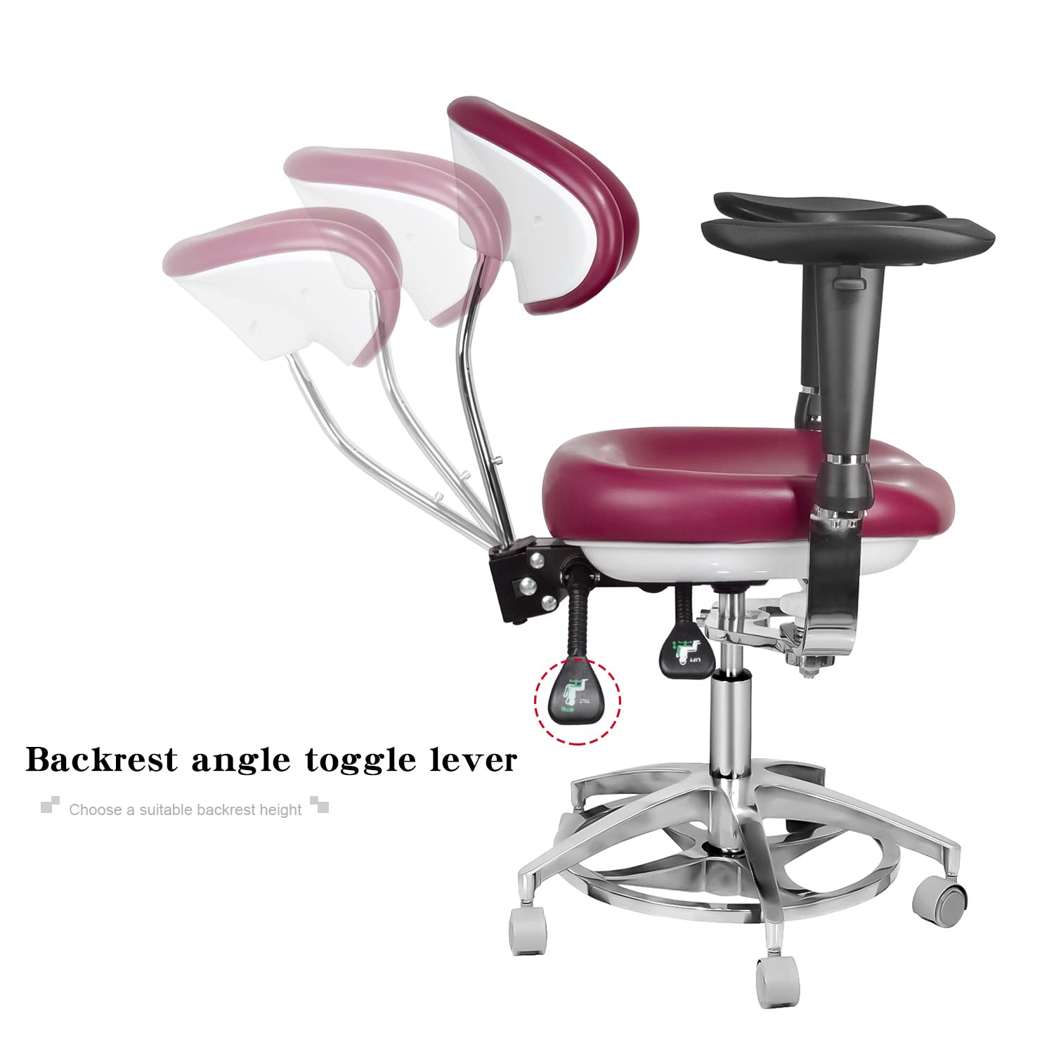 NSKI 360° Swivel Mobile Chair Dental Dynamic Seat Doctor's Stool with Armrest Foot Control PU Leather