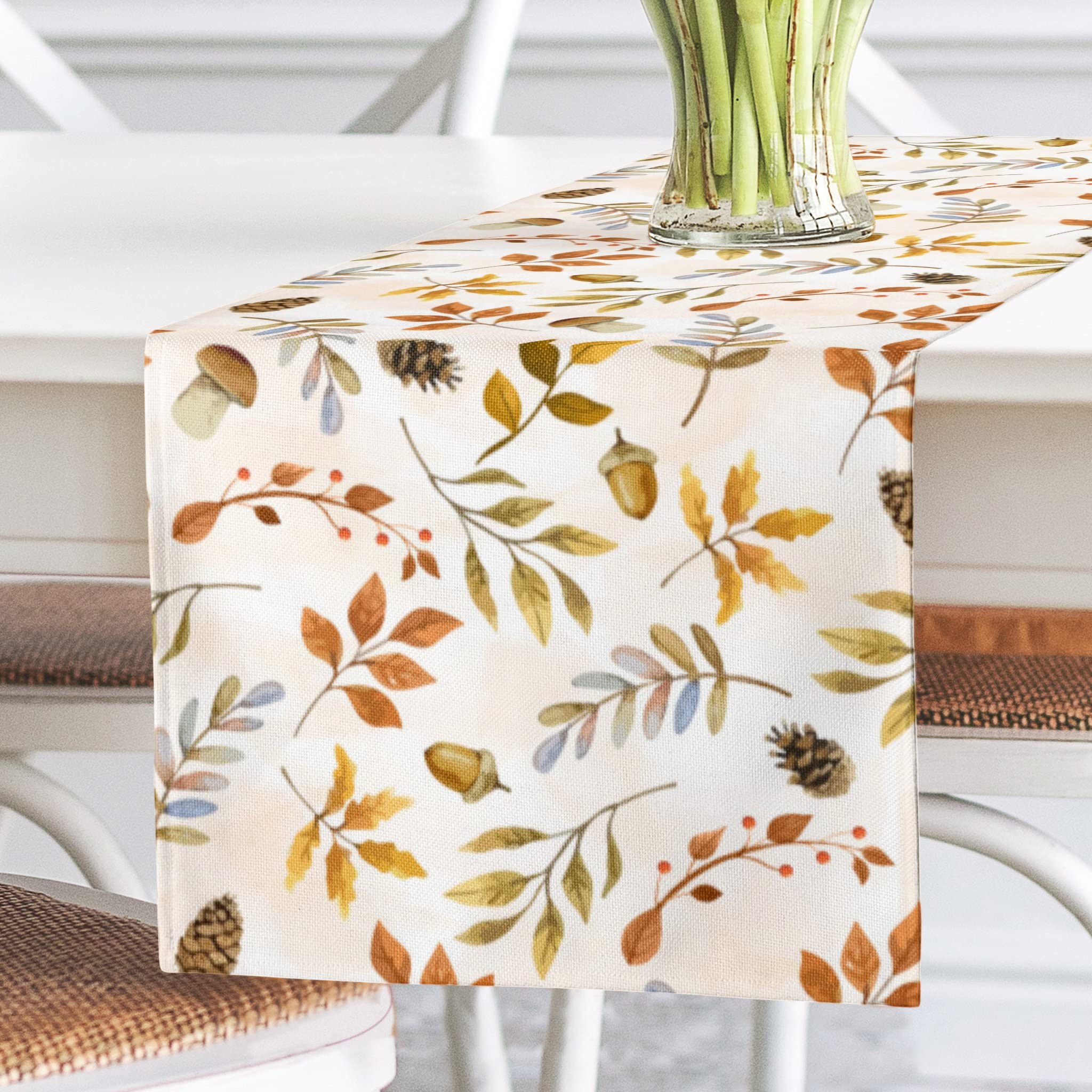 Fall Table Runner Autumn Orange Leaves Table Decor Thanksgiving Farmhouse Home Kitchen Decorations 13x72 Inch (Leaves Decor, 13x72)
