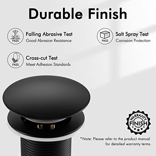 KES Bathroom Sink Drain Without Overflow Sink Drain Stopper Matt Black Pop Up Drain, All Metal Rustproof Brass and 304 Stainless Steel, S2008D-BK