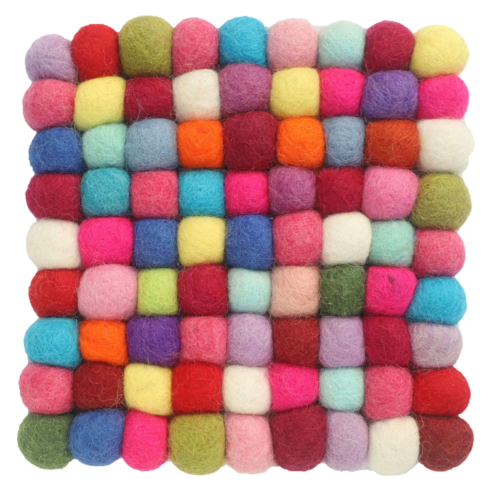 Ezhippie 20 CM Woollen Pot Trivet with Heat Resistance, Handmade Non Slip Pan Holder from Nepal, Trivets for Kitchen, Pots, and Pans Protect Tables and Worktops, Absorbent Felt Ball Pad, Square-3