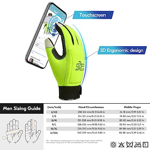 Vgo... Chainsaw 12-Layer Saw Protection on Both Hands Cow Leather Gloves (1 Pair,Size L, Hi-Viz Green, CA9760)