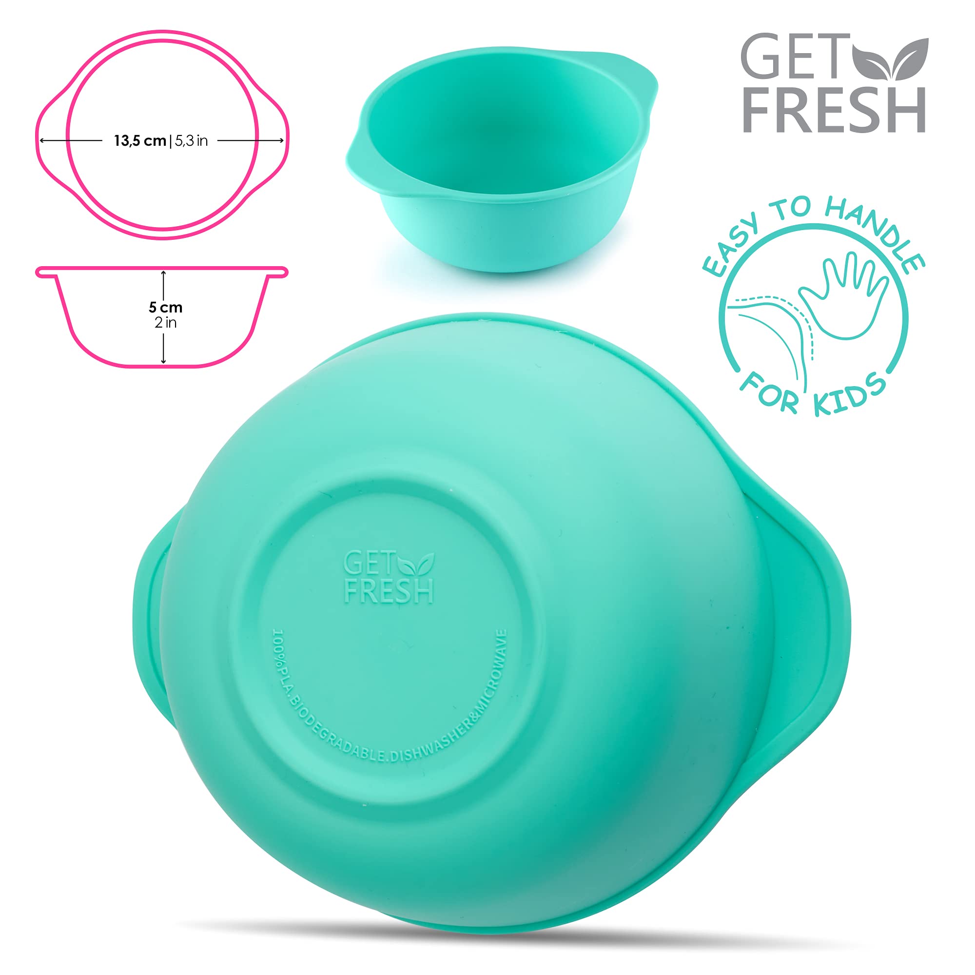 GET FRESH Plant-Based PLA Kids Bowls Set – 4-Pack Melamine Free Plant Based Snack Bowls for Kids and Toddlers – Small Biodegradable Plant-Based Childrens Dinnerware Bowls – Reusable PLA Kids Dishes