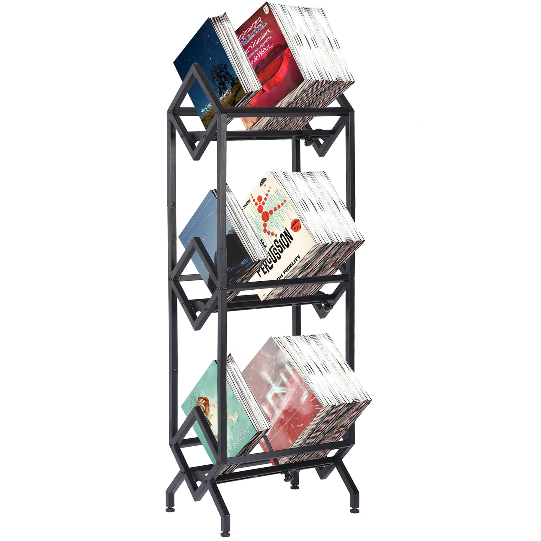 Eastrexon 3 Tier Vinyl Record Storage Rack with Casters, 240-300 LP Storage Display Stand, Metal Vinyl Record holder, Design for Files/Book/Magazine Records Rack