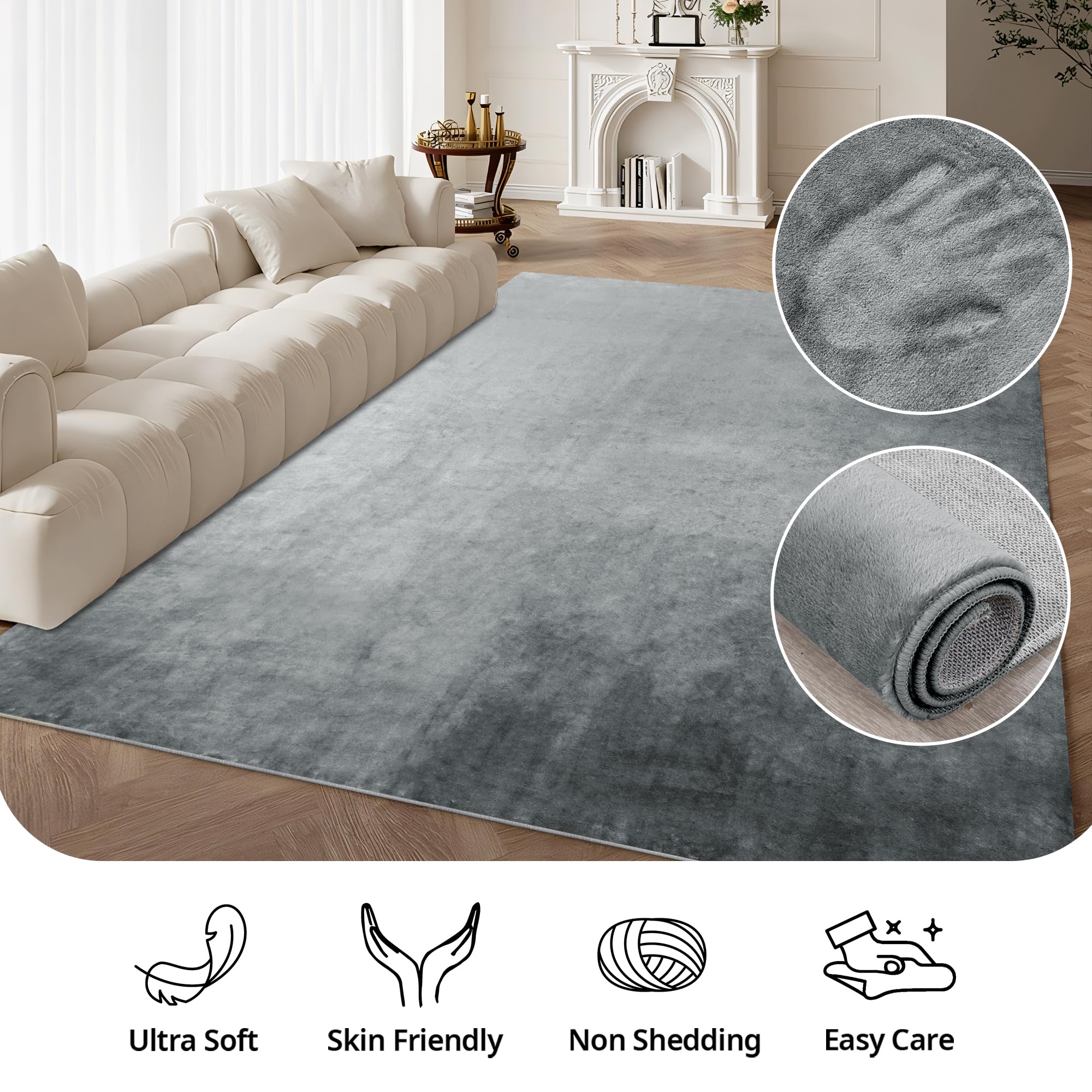 HOMBYS 12x15ft Large Area Rug for Living Room Bedroom, Fluffy Soft Floor Carpet with Non-Slip Backing for Indoor Office, Solid Home Deco Non-Shedding, Khaki, Machine Washable