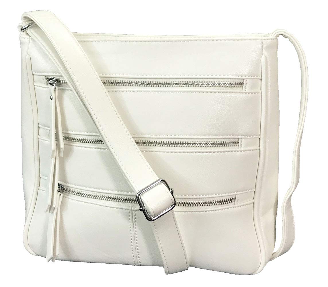 Zzfab Triple Zipper Locking Concealed Carry Crossbody Bag - CCW Concealed Carry Purse (White)