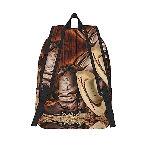 NOKOER Cowboy Black Hat Western Boots Printed Canvas Backpack,Casual Daypacks,Laptop Backpack,Lightweight Travel Daypack