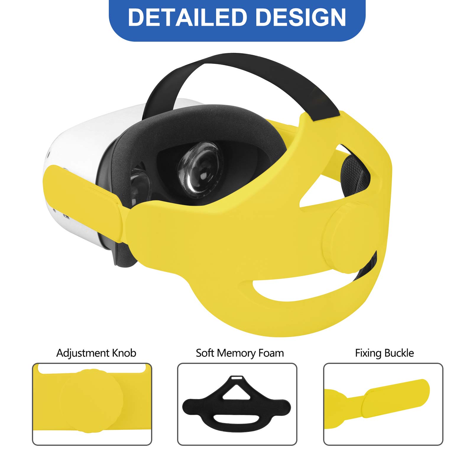 Esimen Adjustable Head Strap for Oculus Quest 2 Elite Strap with Cushion, Comfort Foam Pad Strap, Design Balance Weight, Reduce Pressure (Yellow)