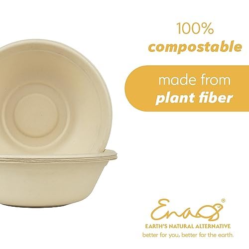 Earth's Natural Alternative 100% Compostable Paper Bowls [32oz 50 Pack] Soup Bowls, Pasta, Cereal, Salad, Ice Cream, Disposable Bamboo Large Bowls, Biodegradable, Unbleached