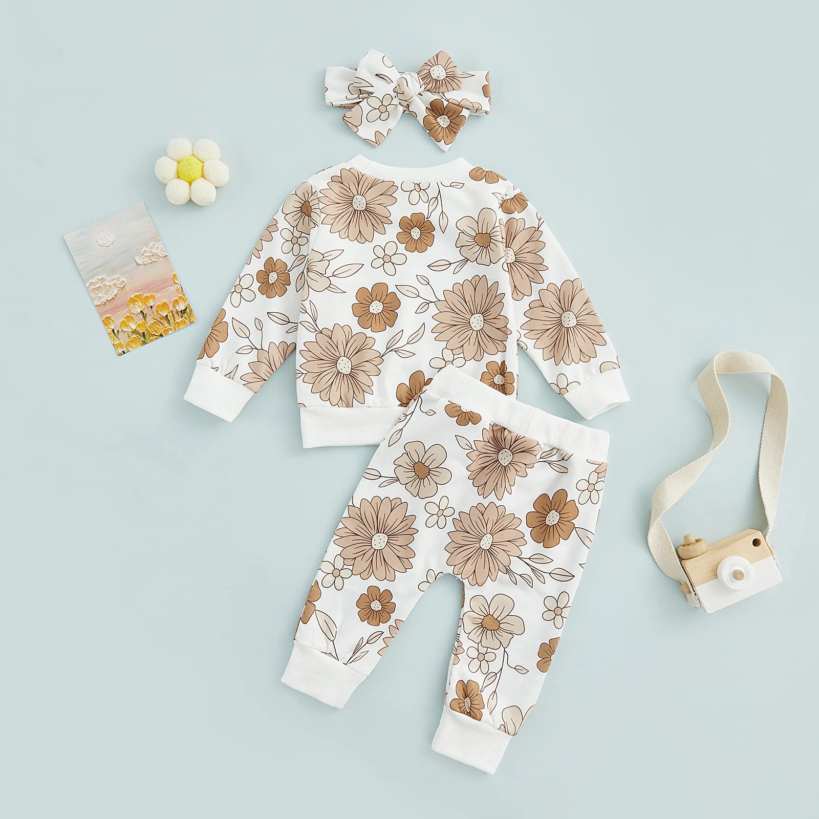 Hiusmilekid Newborn Infant Baby Girl Clothes Fall Winter Flower Outfit Halloween Sweatshirt Pullover Top Legging Pant Set (Bloomer-White,18-24 Months)