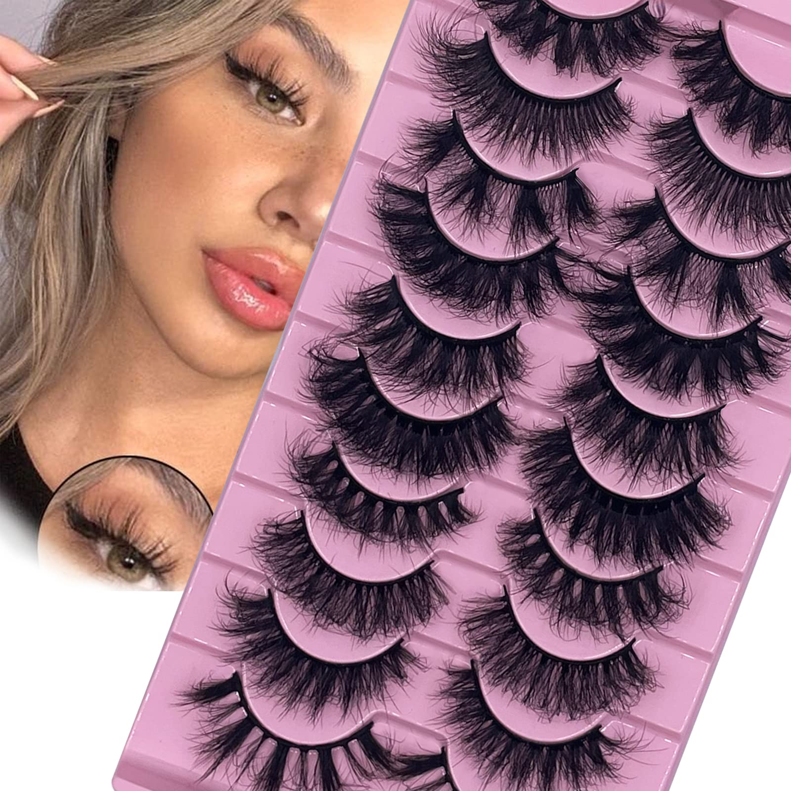 False Eyelashes Fluffy Eyelash Cat-eyes Long Faux Mink Lashes 8D Curly Natural Fake Eyelashes 10 Pairs (10 Pair-28(10 styles))
