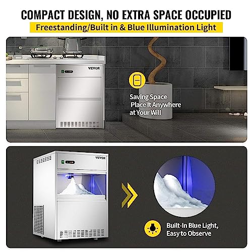 VEVOR Flake Ice Maker, 154lbs/24h Commercial Ice Maker Machine ETL Approved Food Grade Stainless Steel Flake Ice Machine for for Seafood Restaurant Laboratories etc