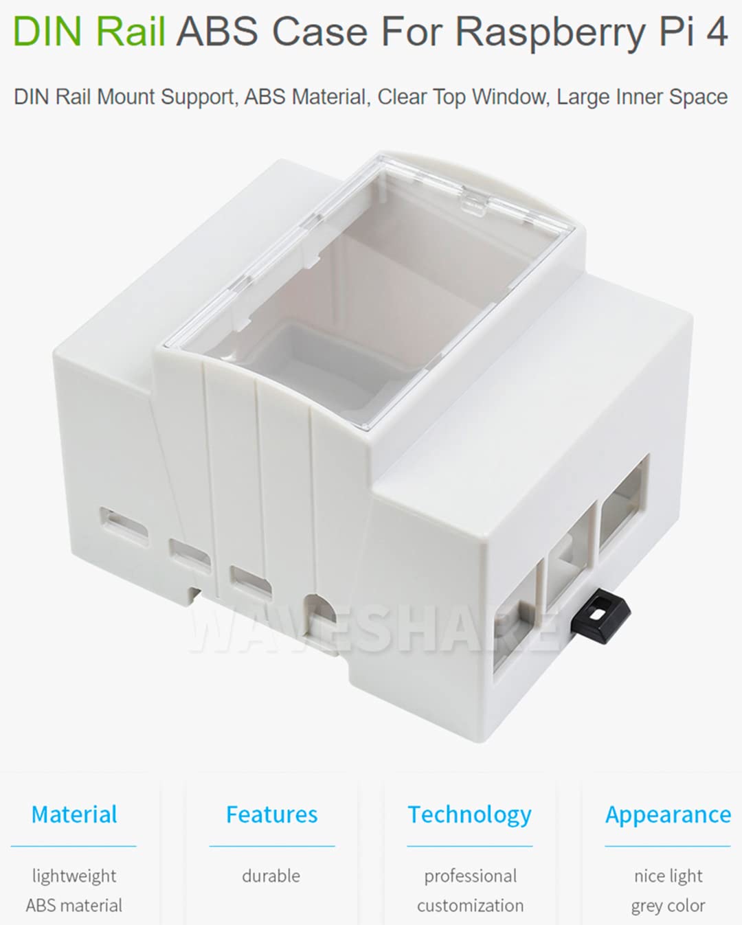 Raspberry Pi 4 Case, DIN Rail ABS Case for Raspberry Pi 4, Large Inner Space, Injection Moduling