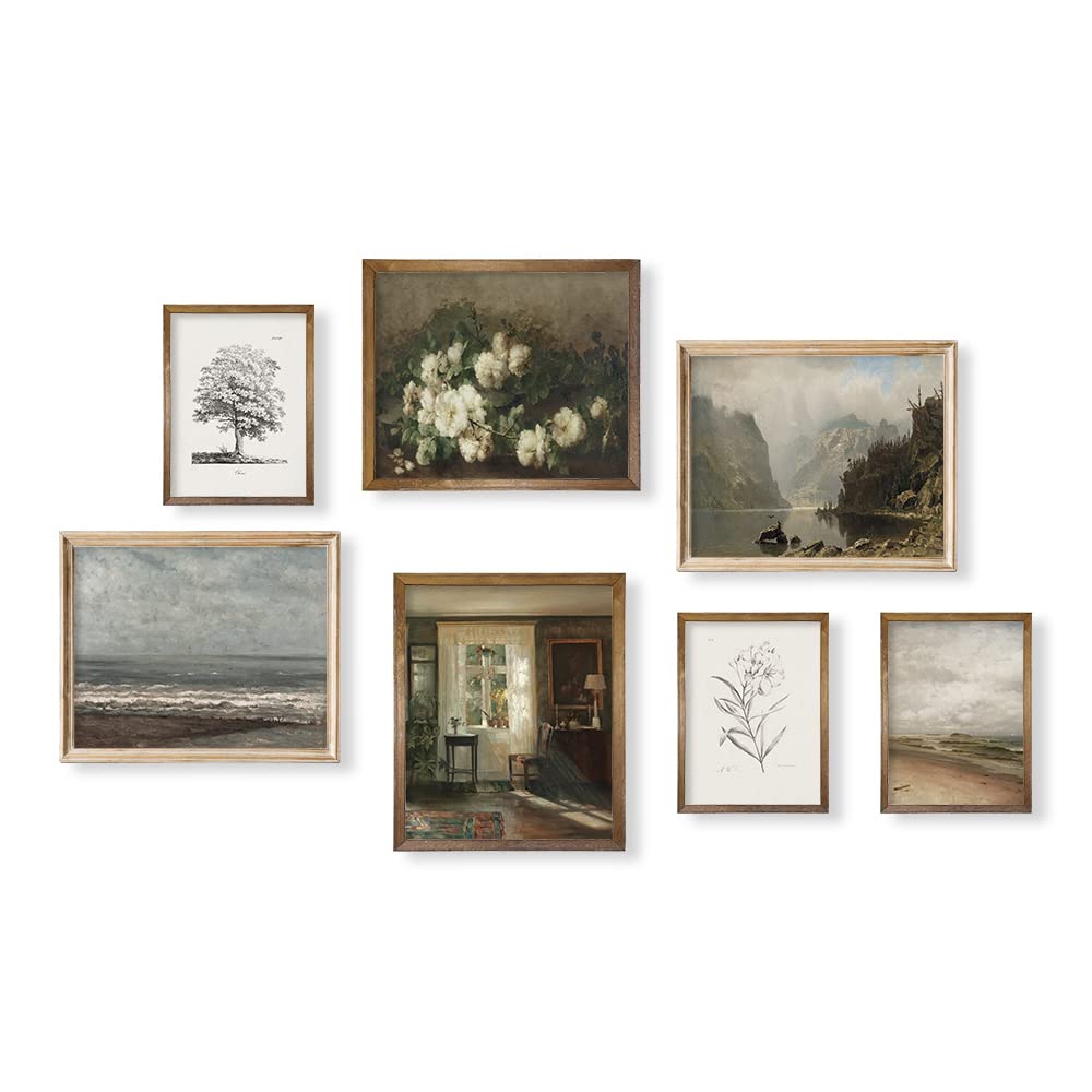 French Country Wall Art Decor - Boho Art Deco Victoria Picture Bathroom - Modern Farmhouse Kitchen Poster Print - Aesthetic Vintage Landscape Set, Flower Coastal Still Life Botanical Sketch Nature Sea