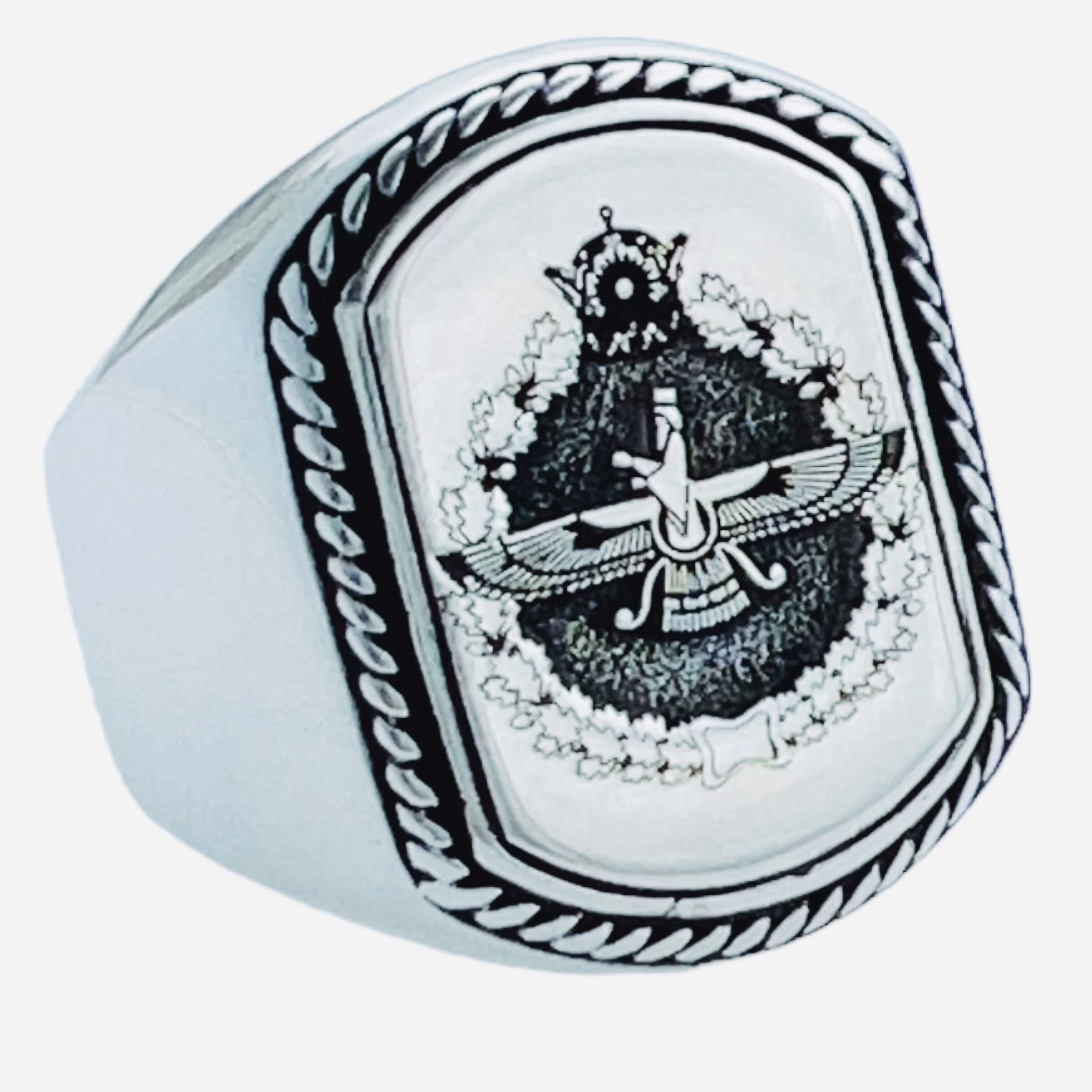 Esmawish Handmade Turkish made Zoroaster Farvahar Emblem Zoroastrian 925K Stamped Sterling Silver Men Woman Ring (9)