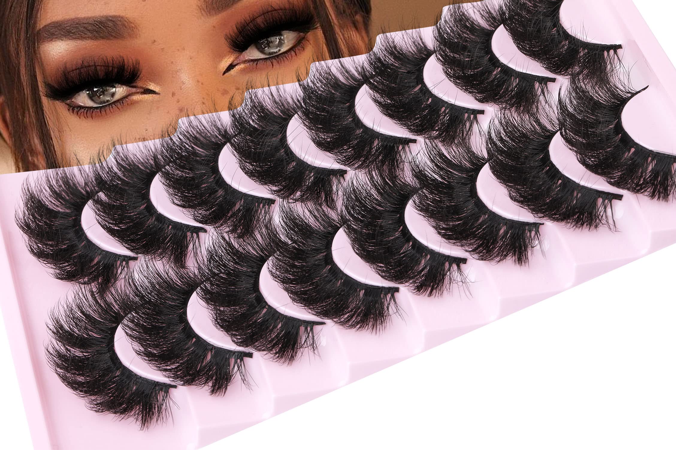 False Eyelashes Thick 20MM Lashes Mink Fluffy Volume 3D Fake Eyelashes Dramatic Full Long Faux Mink Eye Lashes Pack 8 Pairs Big Curly False Lash ALICROWN