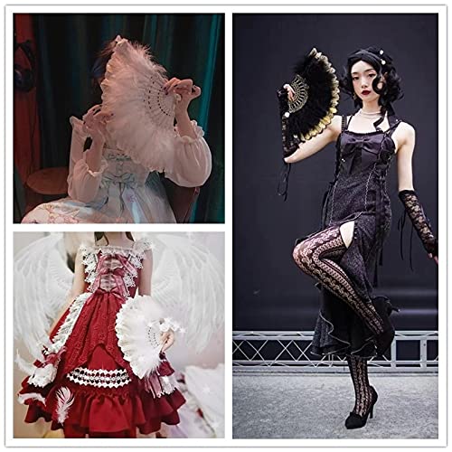 Feather Folding Fan Japanese Sweet Dance Hand Fan Art Craft Gift Wedding Party Decoration (Svart)