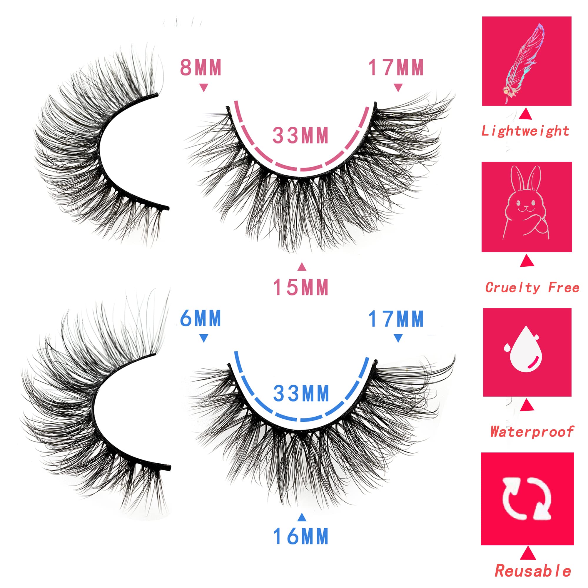 False Eyelashes PestaƱas Postizas Naturales Wispy Mink Lashes Fluffy 17mm Cat Eye Lashes Natural Look 14 Pairs Fake Eyelashes Pack by Josiezoey(2 Styles)