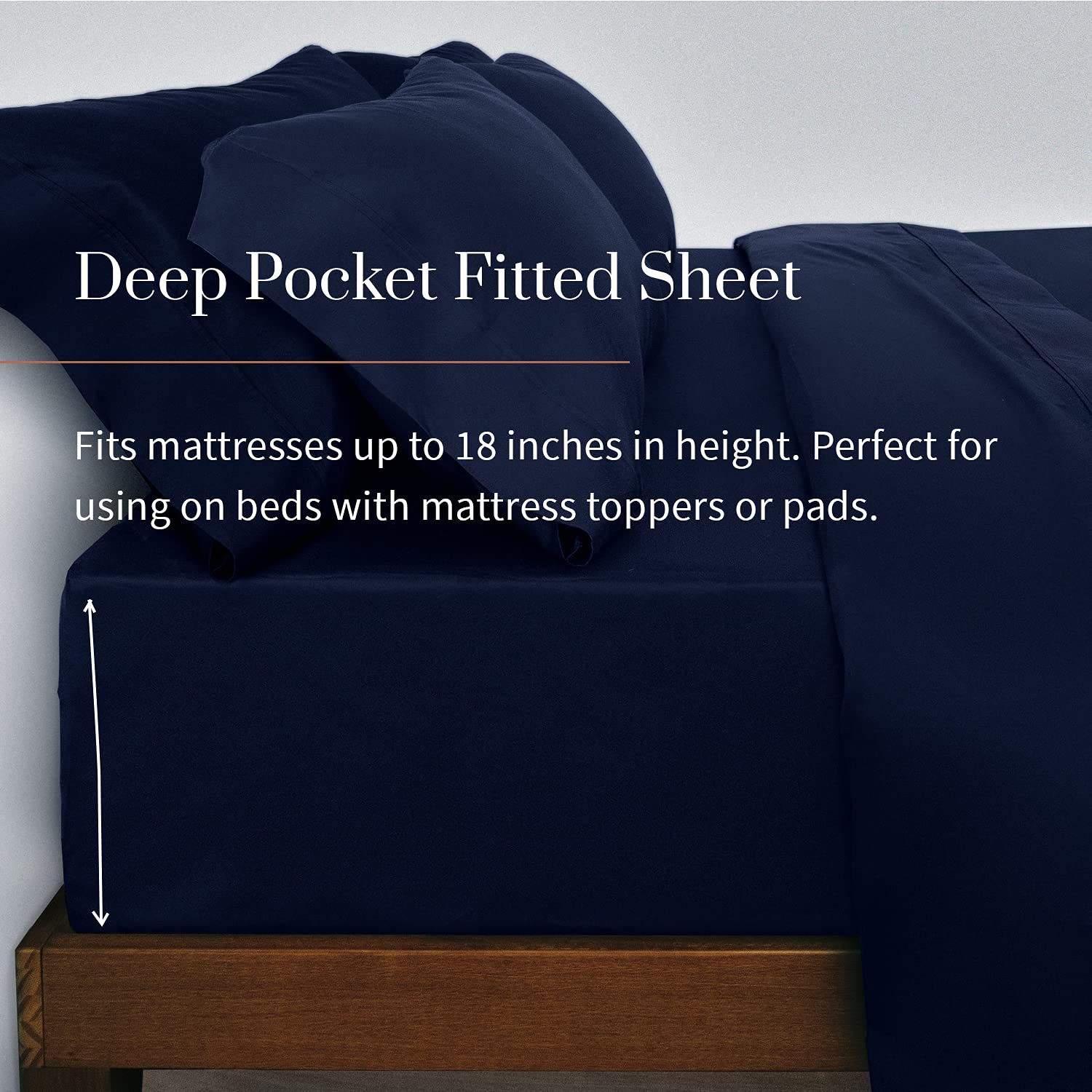 Everspread 300 Thread Count Cotton Bed Sheets (4 Piece Sheet Set) - Queen Size, Navy Blue. 100% Natural Long Staple Cotton Bedding, Ultra-Soft & Silky Sateen Weave. Fits Mattress up to 16 inches