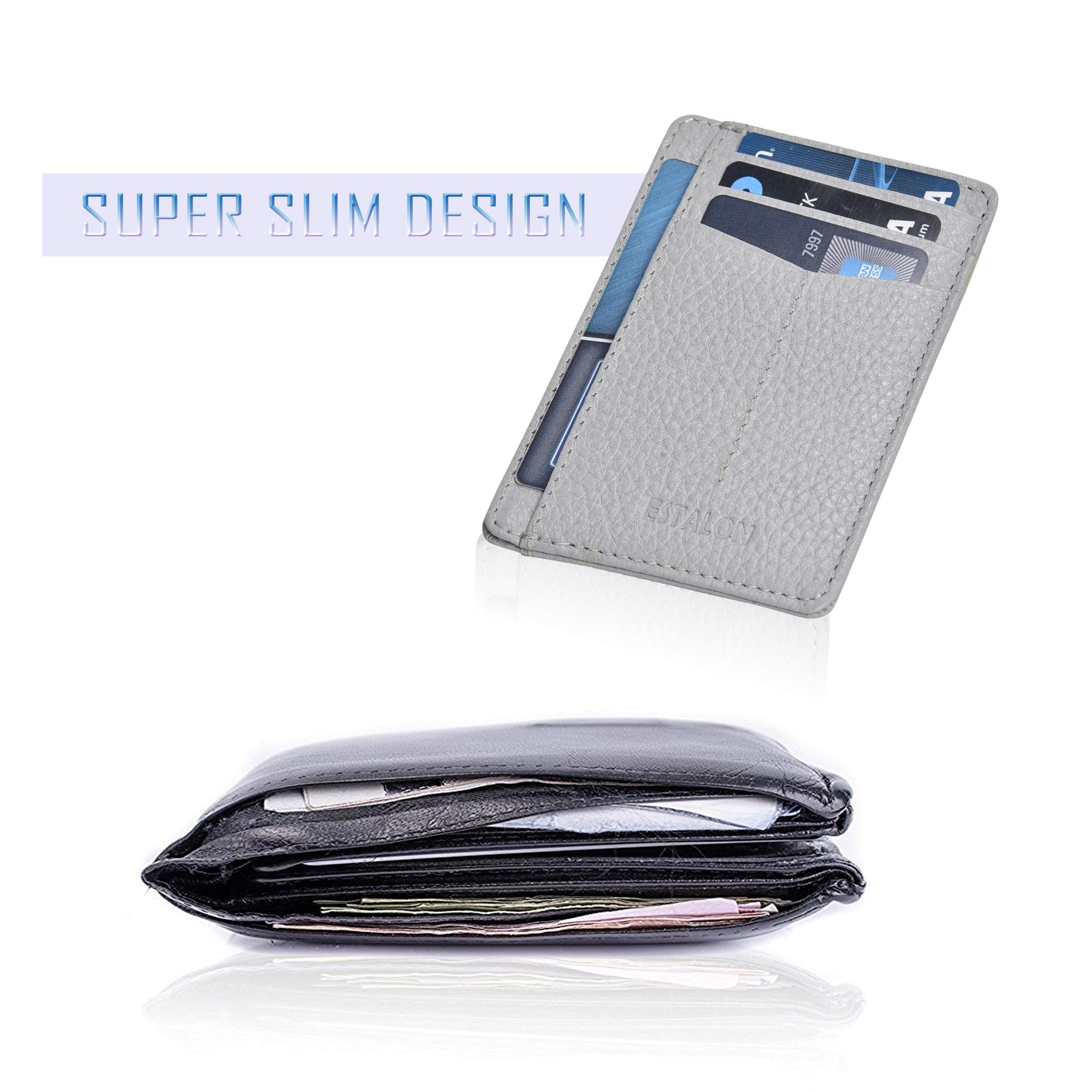 ESTALON Leather Slim Wallet & Credit Card Holder for Men & Women - RFID blocking - Minimalist Design - ID Window - Front Pocket Wallet