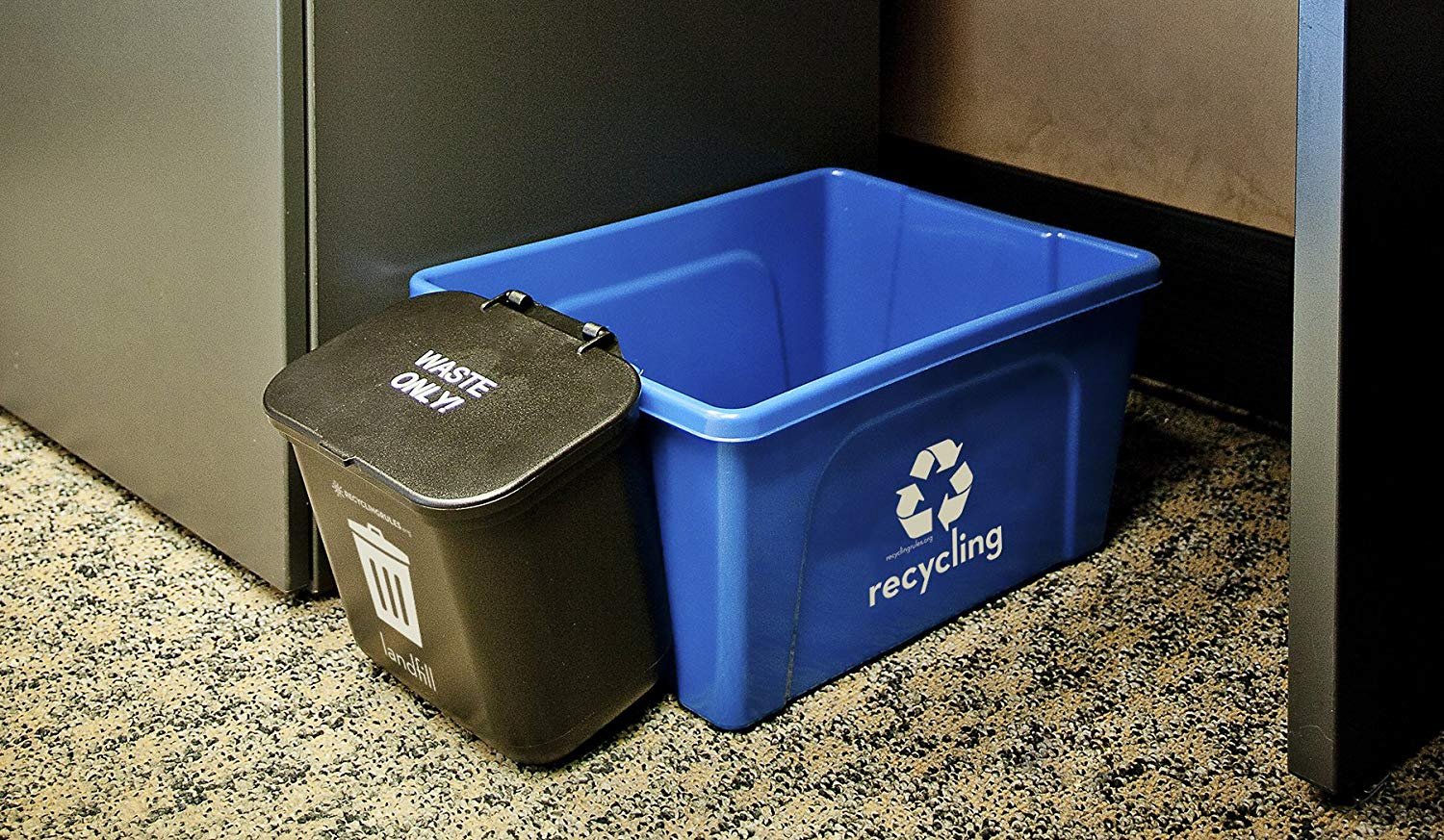Recycling Rules Wholesale Low-Profile 3 Gallon Deskside Recycling Bin Container, Perfect for Office Paper and Home Recycling, Eco-Friendly BPA-Free, in Blue, 25-Pack