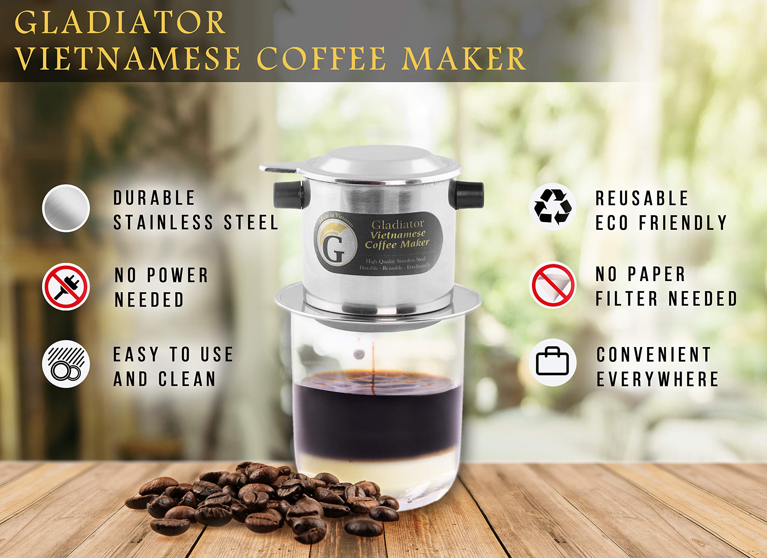 Vietnamese Coffee Maker Filter Set | French Press Style Coffee Filters | Pour Over Coffee Dripper | Portable Coffee Makers 1 Cup | Single Serve Coffee Maker | Reusable Coffee Press | Medium 8oz (1)