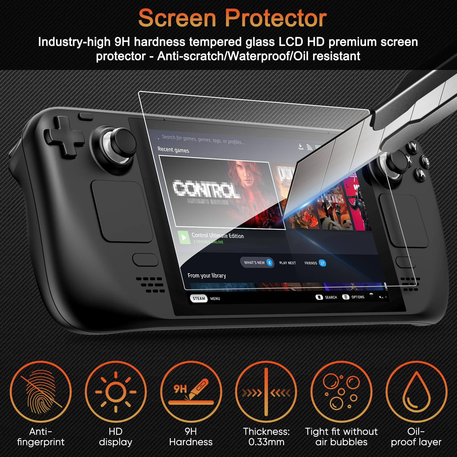 GORIXER Protective Case for Steam Deck with Kickstand, TPU Protector Cover Accessories with Stand & Screen Protector & Thumb Grips, Full Protection, Non-Slip, Anti-Collision for Steam Deck - Black