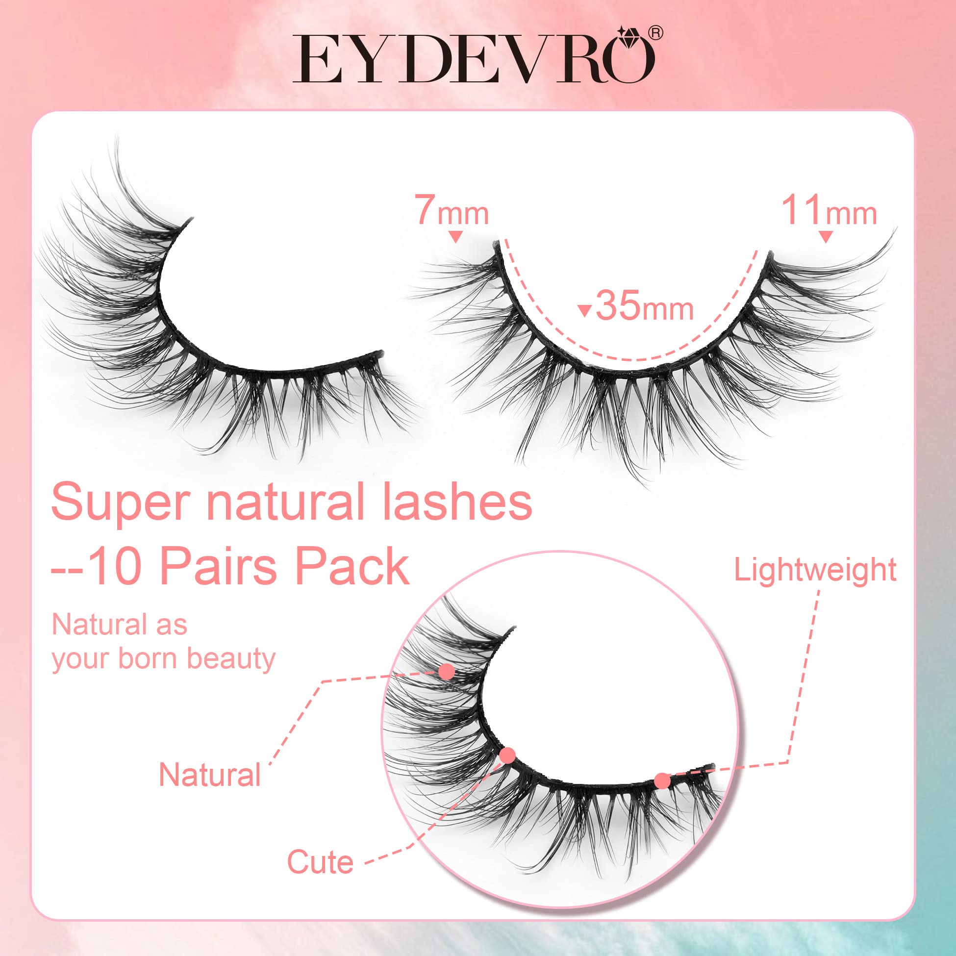 False Eyelashes Natural Lashes Look 10 Pairs 3D Wispy Lashes 11mm Short Mink Lashes Extensions Fake EyeLash Pack by EYDEVRO