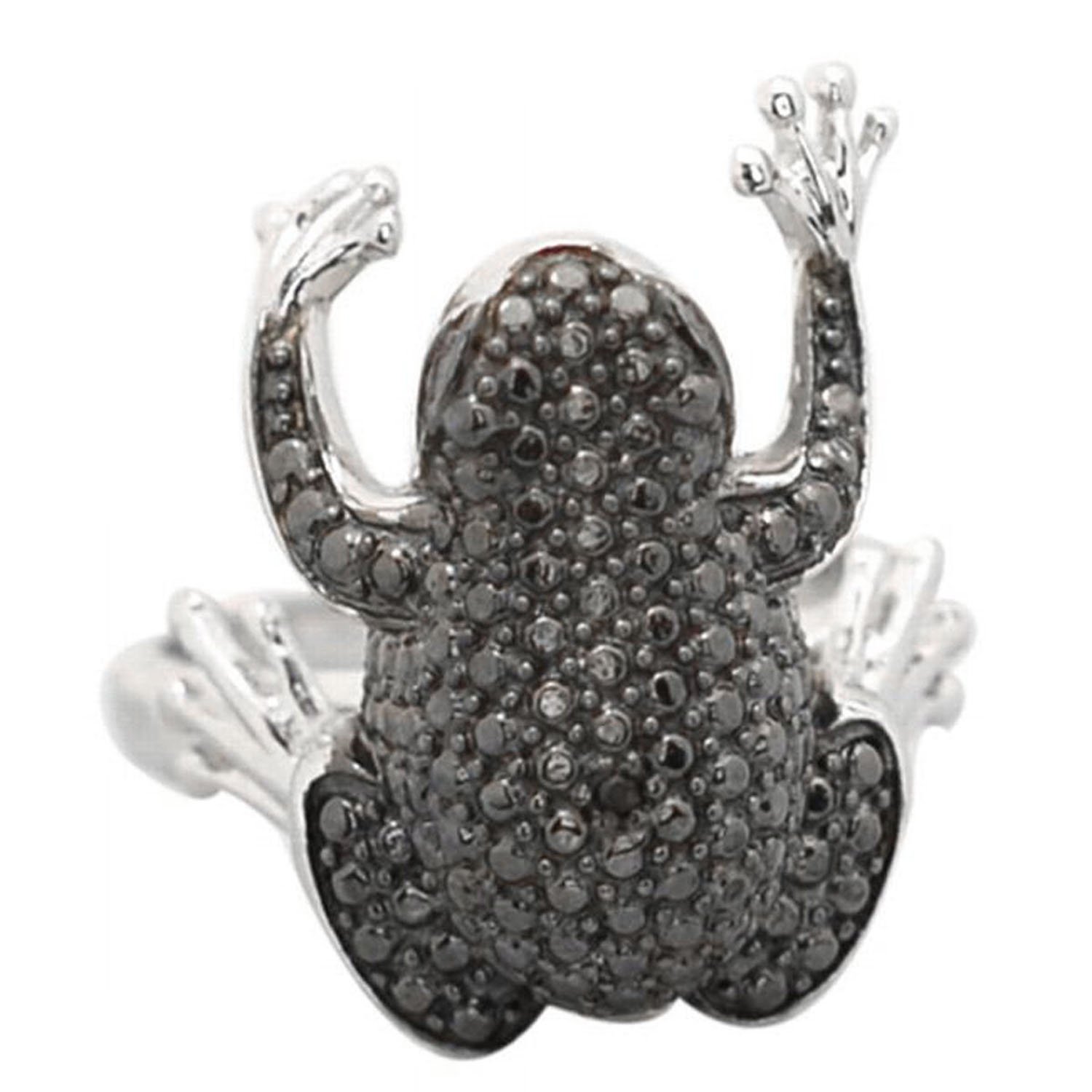 De Buman Sterling Silver Black Diamond Frog Ring, Size 7.75