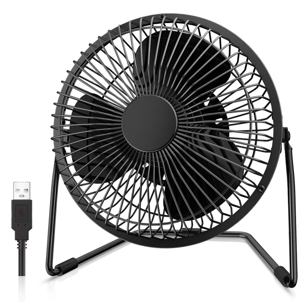 EasyAcc 6 Inch USB Desk Fan, Small USB Desk Fan, [Small Quiet Strong Airflow and 360° Rotating Personal Table Cooling Fan] USB Powered Portable Fan, 2 Speed（3.3~4.1 M/S Black (USB POWERED ONLY)