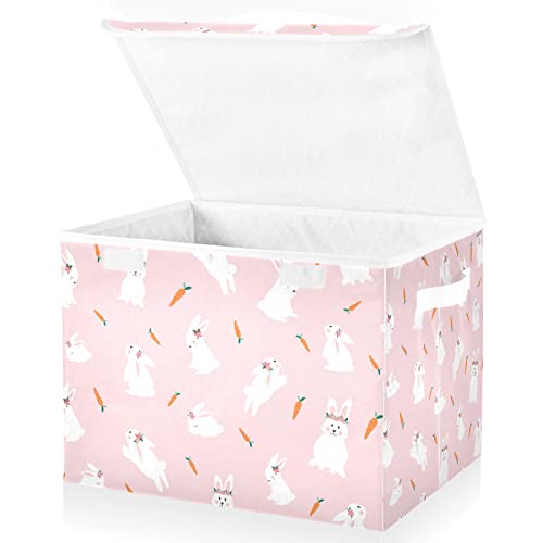 innewgogo Easter Bunnies Storage Bins with Lids for Organizing Cube Cubby with Handles Oxford Cloth Storage Cube Box for Car