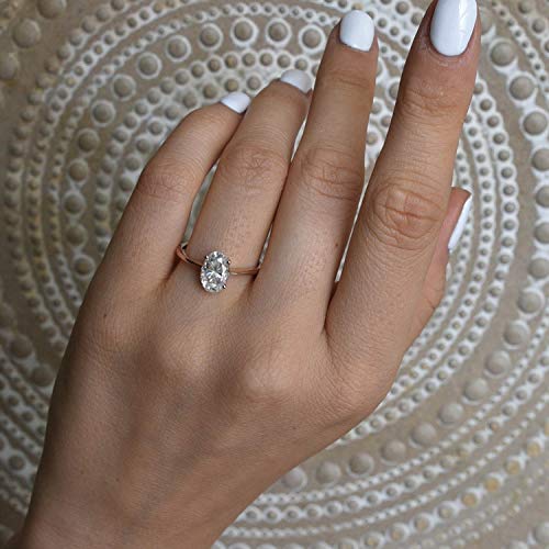 espere 1.5 Carat Moissanite Oval Cut Forever Classic Engagement Ring Solid Gold Plain Ring Band 14K Rose Gold Bridal Ring Stackable Brilliant Ring (4.5)