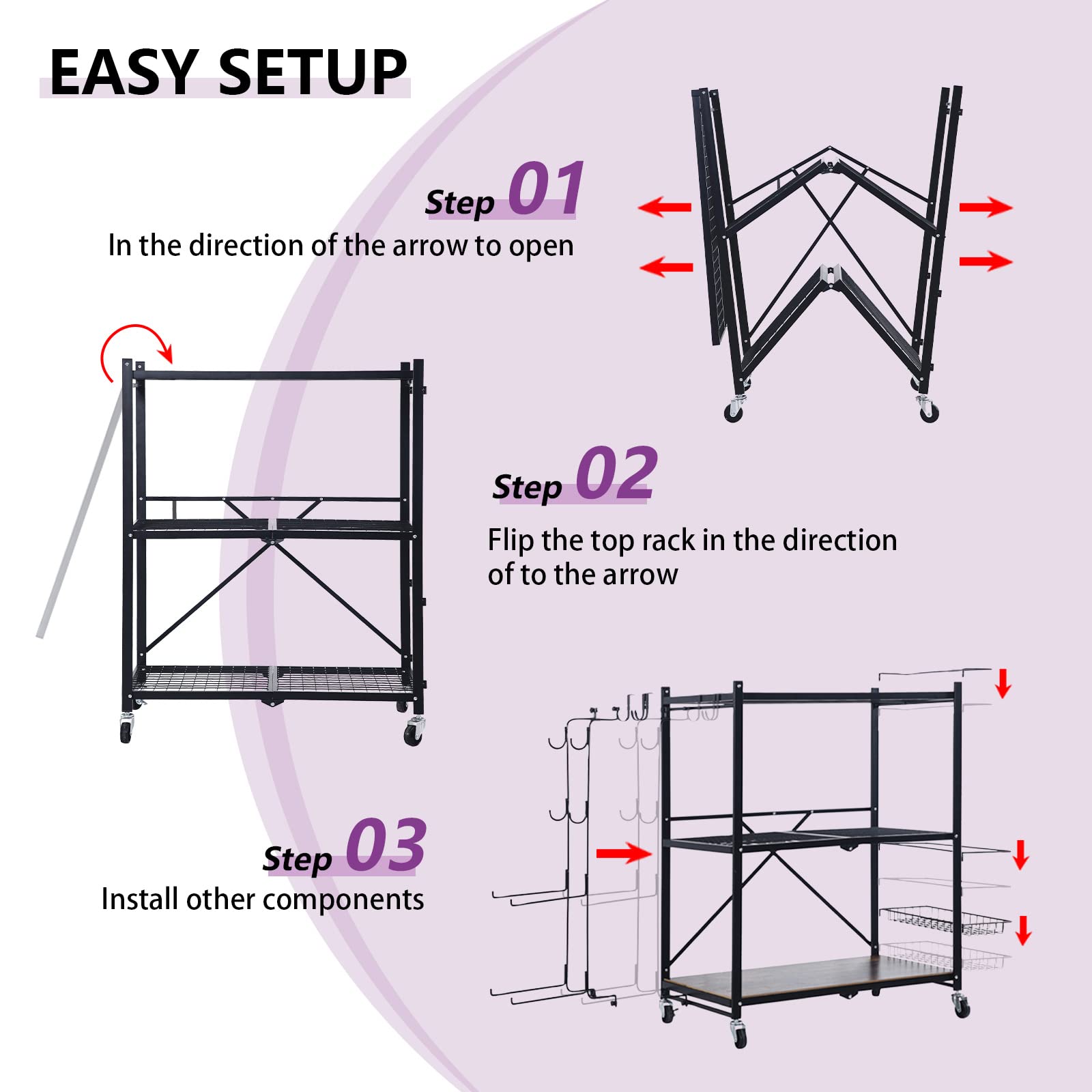 Home Gym Storage, Foldable Yoga Mat Storage Rack for Gym Equipment, Women Men Yoga Mat Holder with Hooks & Wheels, Multifunctional Workout Equipment Storage Rack for Dumbbells
