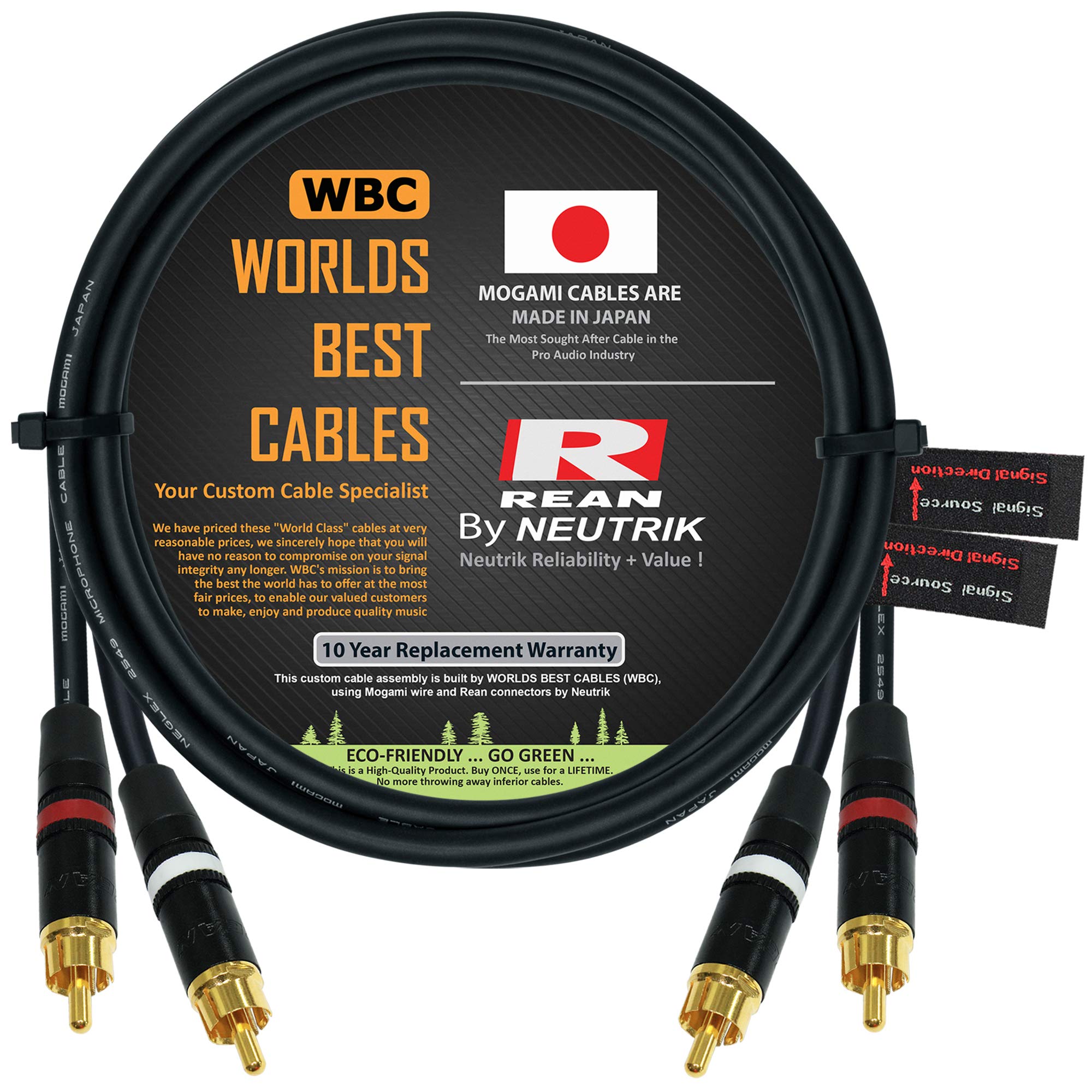 WORLDS BEST CABLES 2 Foot – Directional High-Definition Audio Interconnect Cable Pair Custom Made Using Mogami 2549 Wire and Neutrik-Rean NYS Gold RCA Connectors