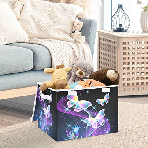innewgogo Flowers Butterfly Storage Bins with Lids for Organizing Large Collapsible Storage Bins with Handles Oxford Cloth Storage Cube Box for Dog Toys