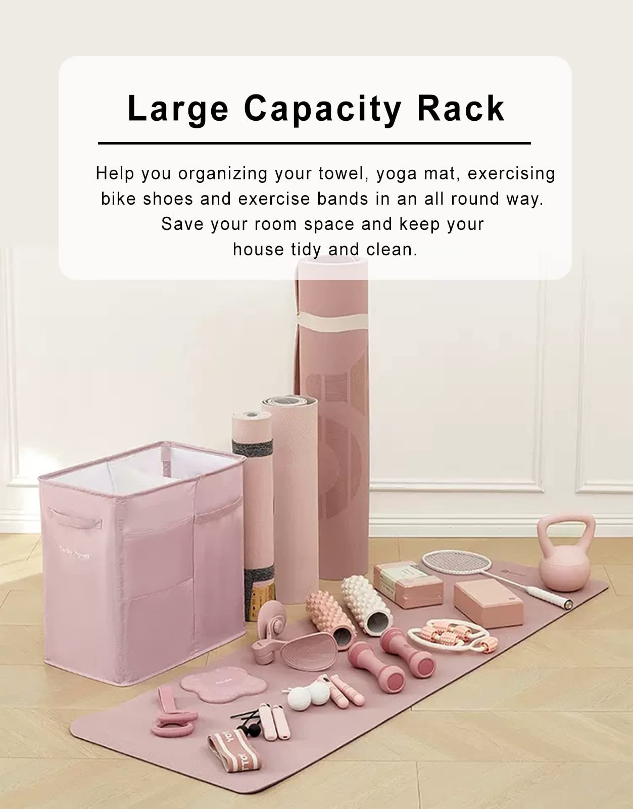 Home Gym Storage Rack Yoga Mat Holder, Dumbbells Kettlebells Foam Roller Storage Basket, Workout Equipment Storage Organizer, Women Men Workout (Size : M)