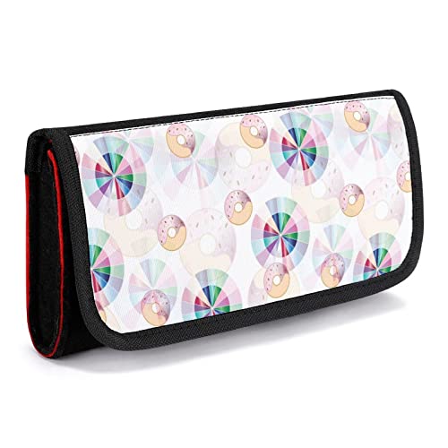 Donuts and Colorful Circles Carrying Case Storage Holder Bag Printed Handbag for Switch Console Game and Slots Cards Accessories