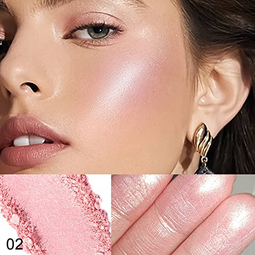 Face Contour Highlighter Palette, Shimmer Highlighter Powder Makeup, Smooth Longlasting Shiny Face Blush Cheek Blush, Baked Glow Illuminator for Face & Body (#02)