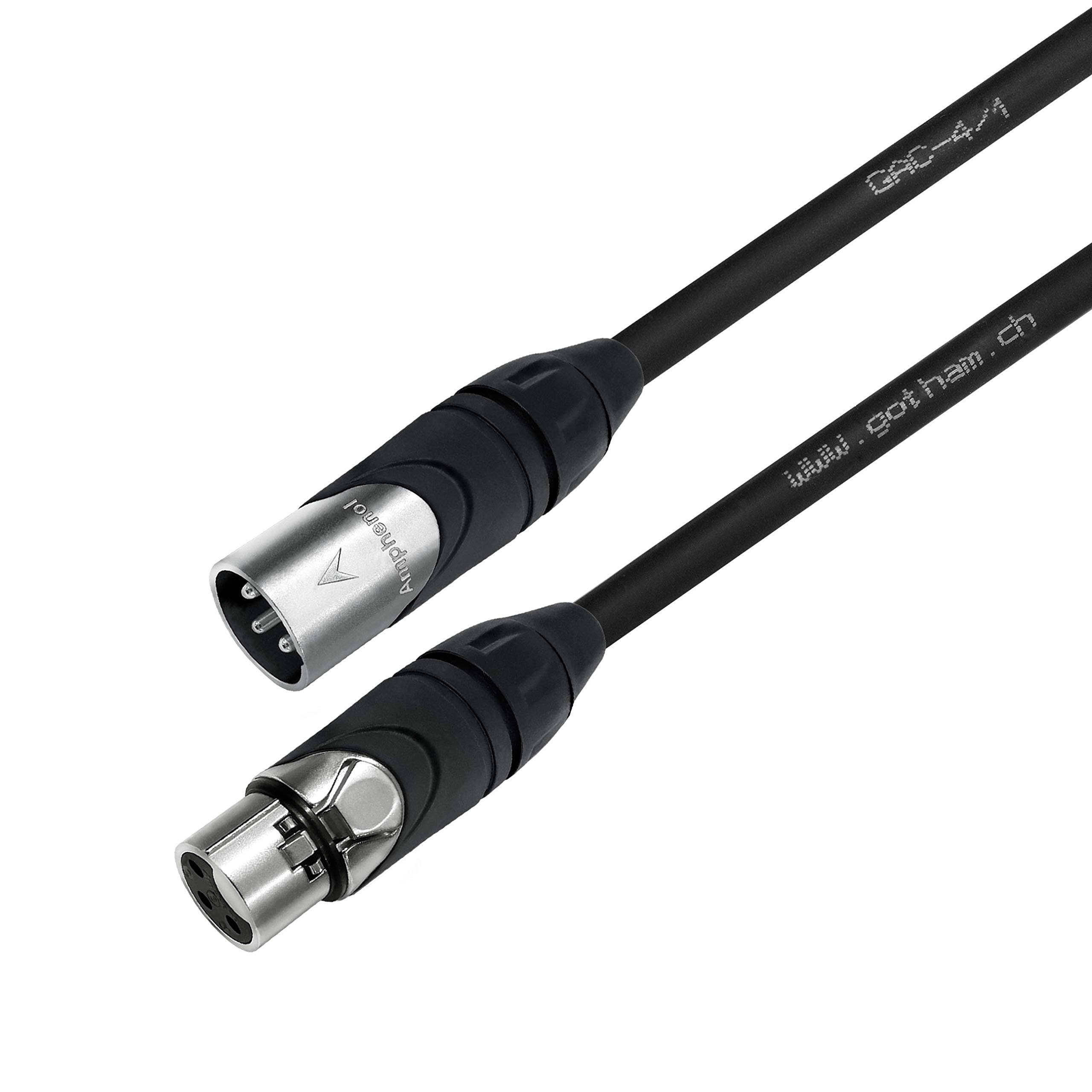 WORLDS BEST CABLES 4 Units - 8 Foot - Gotham GAC-4/1 (Black) - Star Quad, Dual Shielded Balanced Male to Female Microphone Cables with Amphenol AX3M & AX3F Silver XLR Connectors - Custom Made