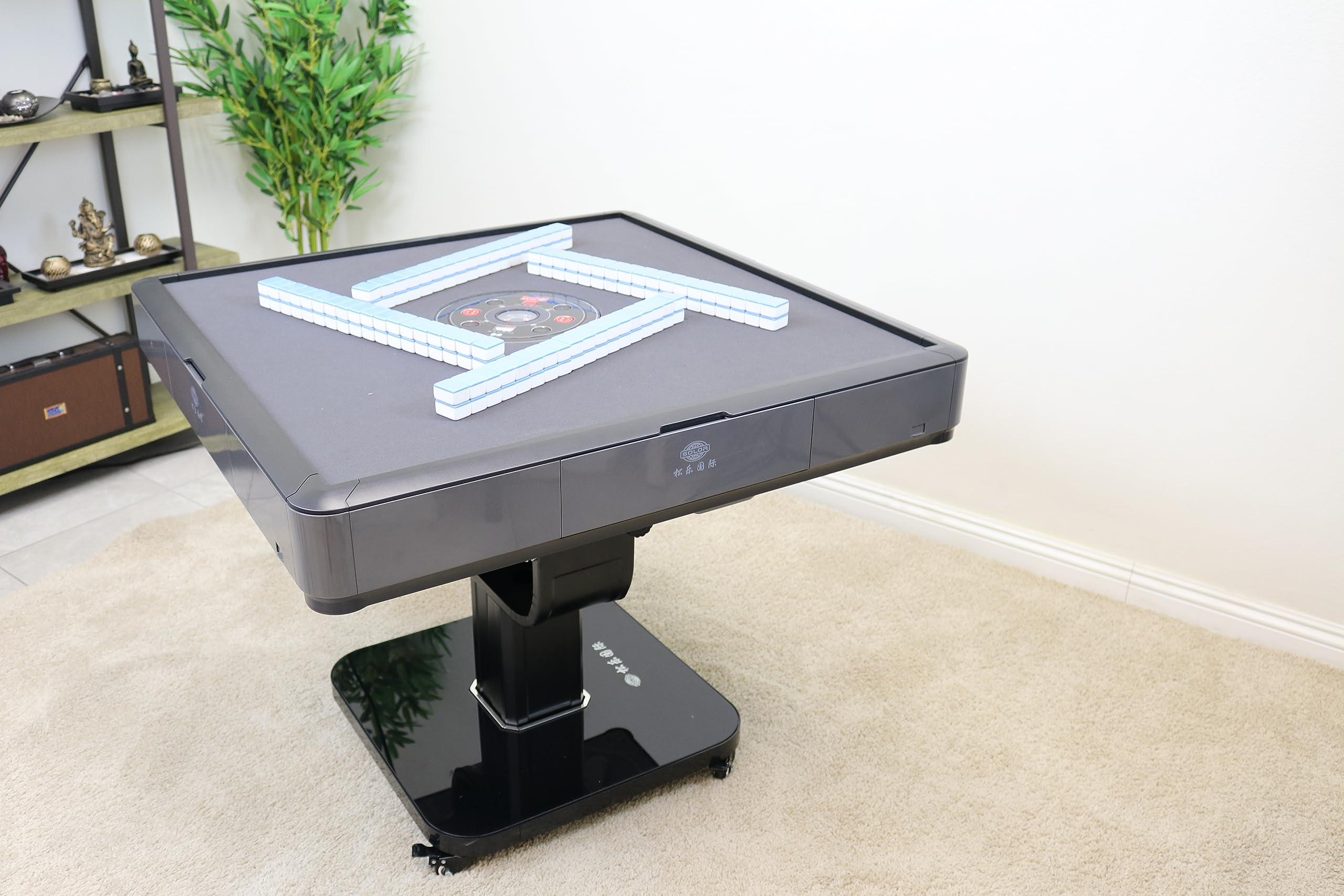 台灣麻将桌 Tornado Automatic Mahjong Table with 4 Drawers Chinese Style, Comes 2 Sets of 36mm Tiles (Blue & Green) 小尺寸麻将牌