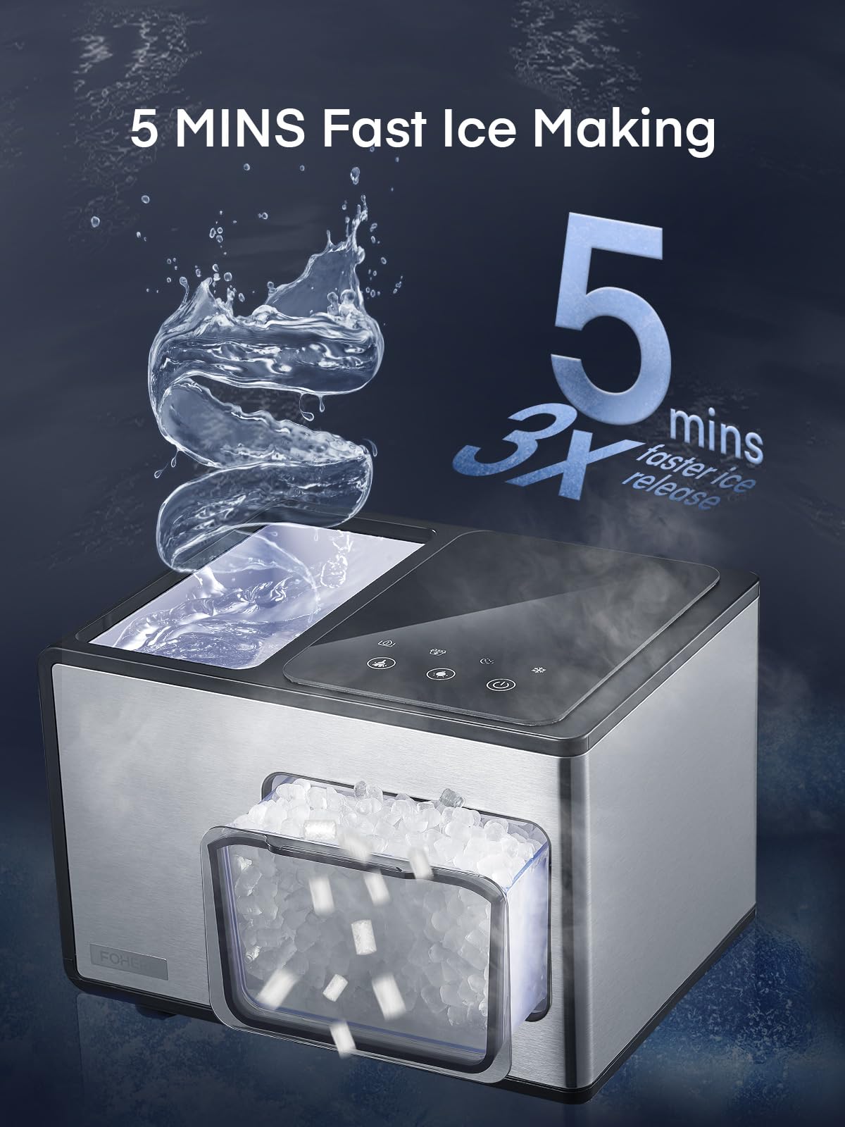 Nugget Ice Maker Countertop, 45lbs/24H, Pebble Ice Maker with Soft Chewable Ice, Self Cleaning Sonic Ice Machine, Stainless Steel, Touch Screen, Compact Design for Home Office Party - Silver