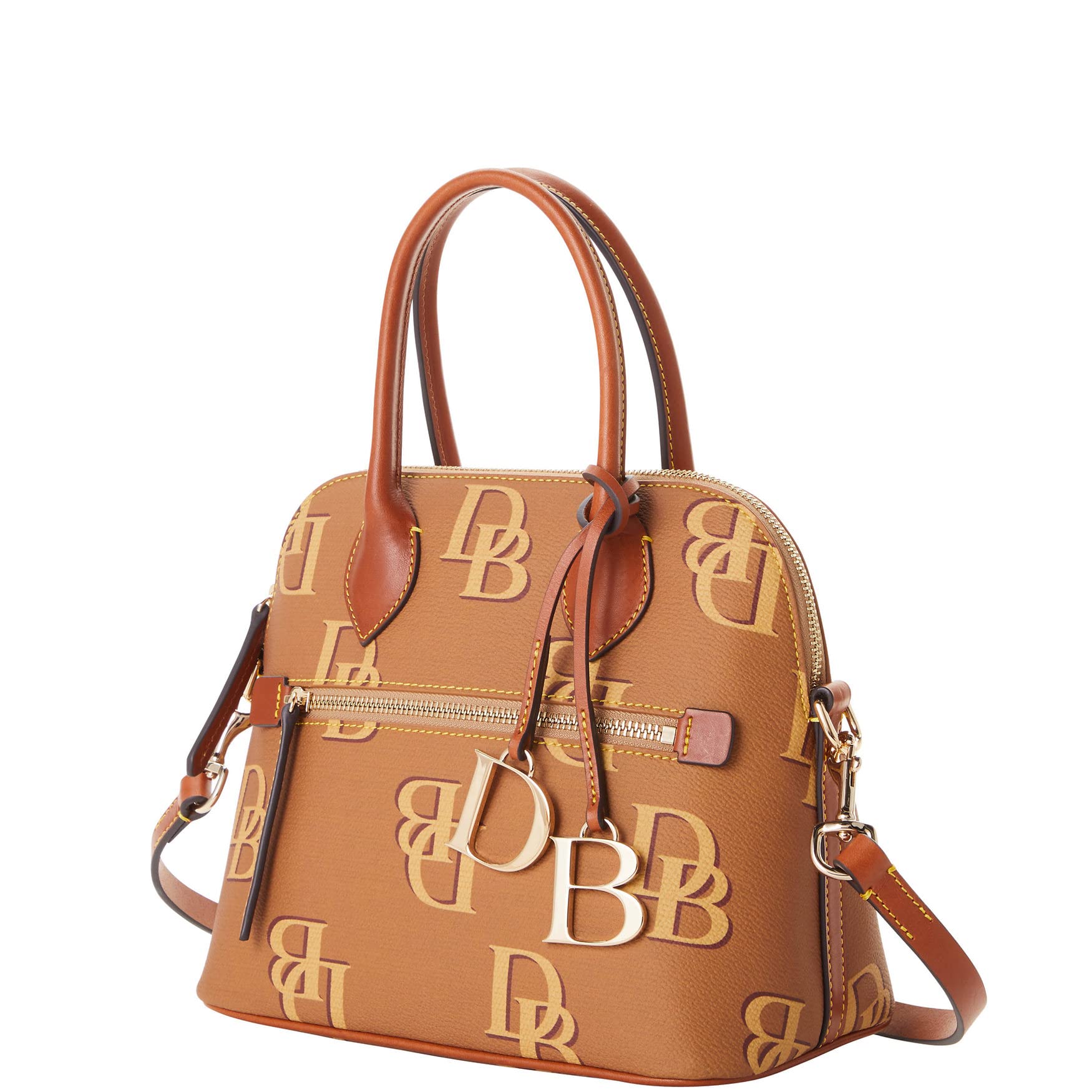 Dooney & Bourke Handbag, Monogram Domed Satchel - Saddle