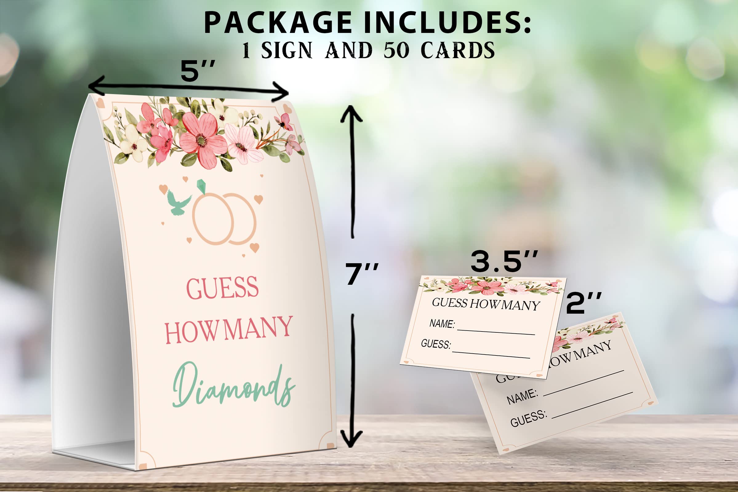 Guess How Many Diamonds, Bridal Shower Decorations, Bridal Shower Games - One Sign and 50 Cards(MANY012)