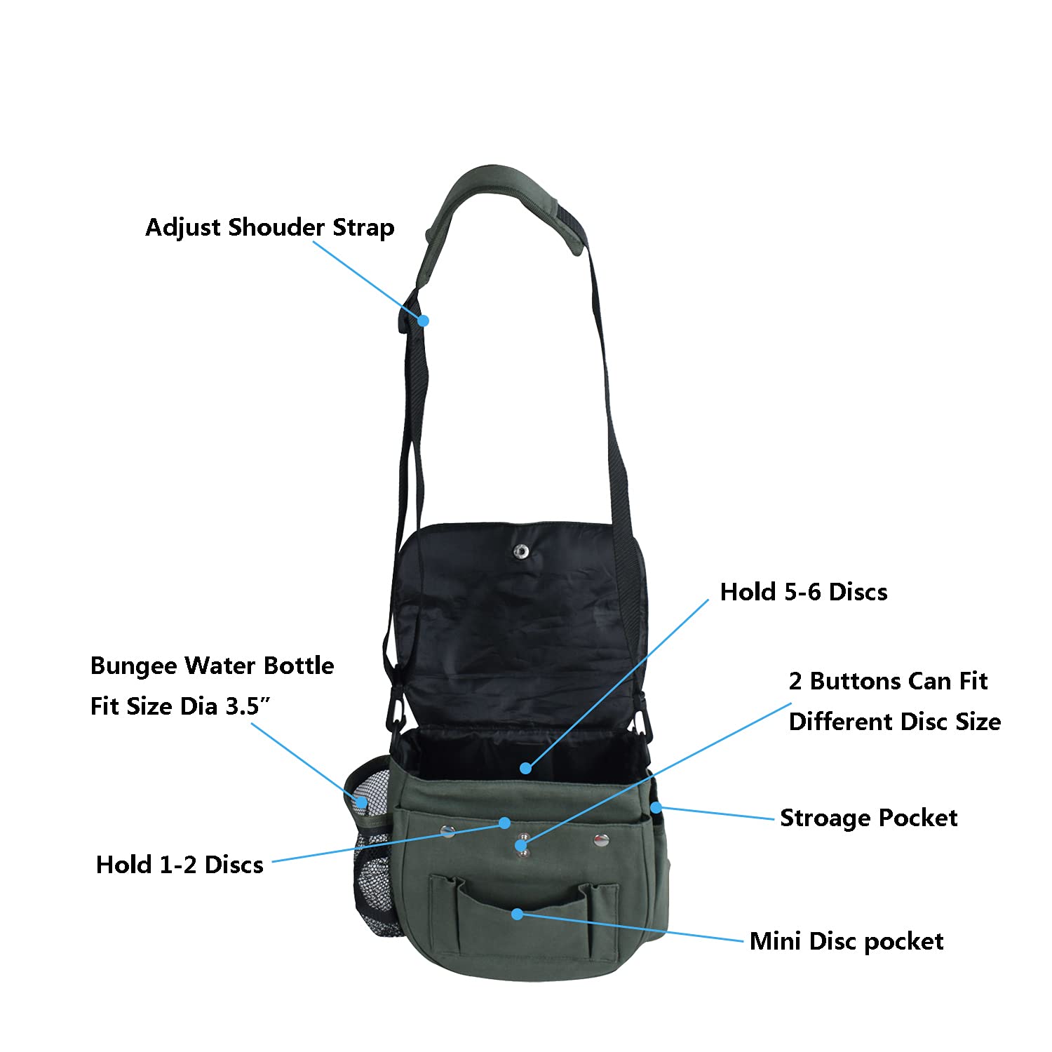 DISC Golf Set Includes 1pc Heavy Duty Nylon Carry Bag, 2pcs Drivers, 2pcs Mid-Ranges, 2pcs Putters, 1pc Mini Disc Marker and 1pc 12βx12β Embroider Logo Black Towel.