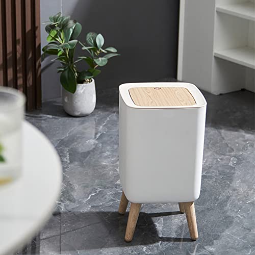 Nordic Style Trash Can,Push Top Garbage Bin with Lid,White Top Spring Waste Basket,Dog Proof Trash can,Plastic Trash Bin Suitable for Kitchen,Bathroom,Bedroom,Living Room,Office,Outdoor