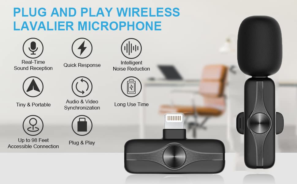 Doplop Tool Wireless Lavalier Lapel Microphone - Professional for iPhone, iPad, Cordless Omnidirectional Condenser Recording Mic with Bag for Interview Video, TIKTOK, YouTube