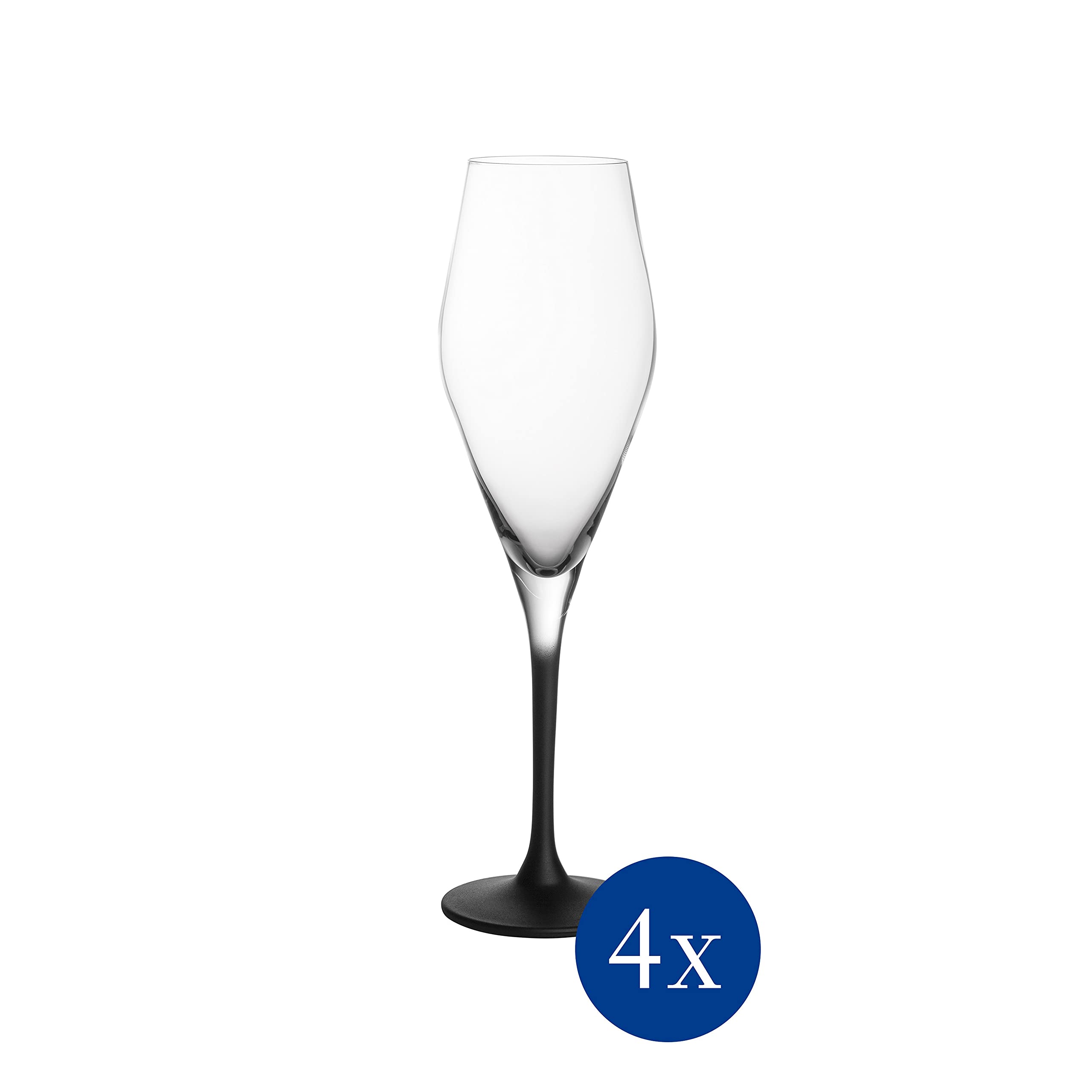 Villeroy & Boch Manufacture Rock Set of 4 Elegant Crystal Glass Champagne Flutes Dishwasher Safe Black