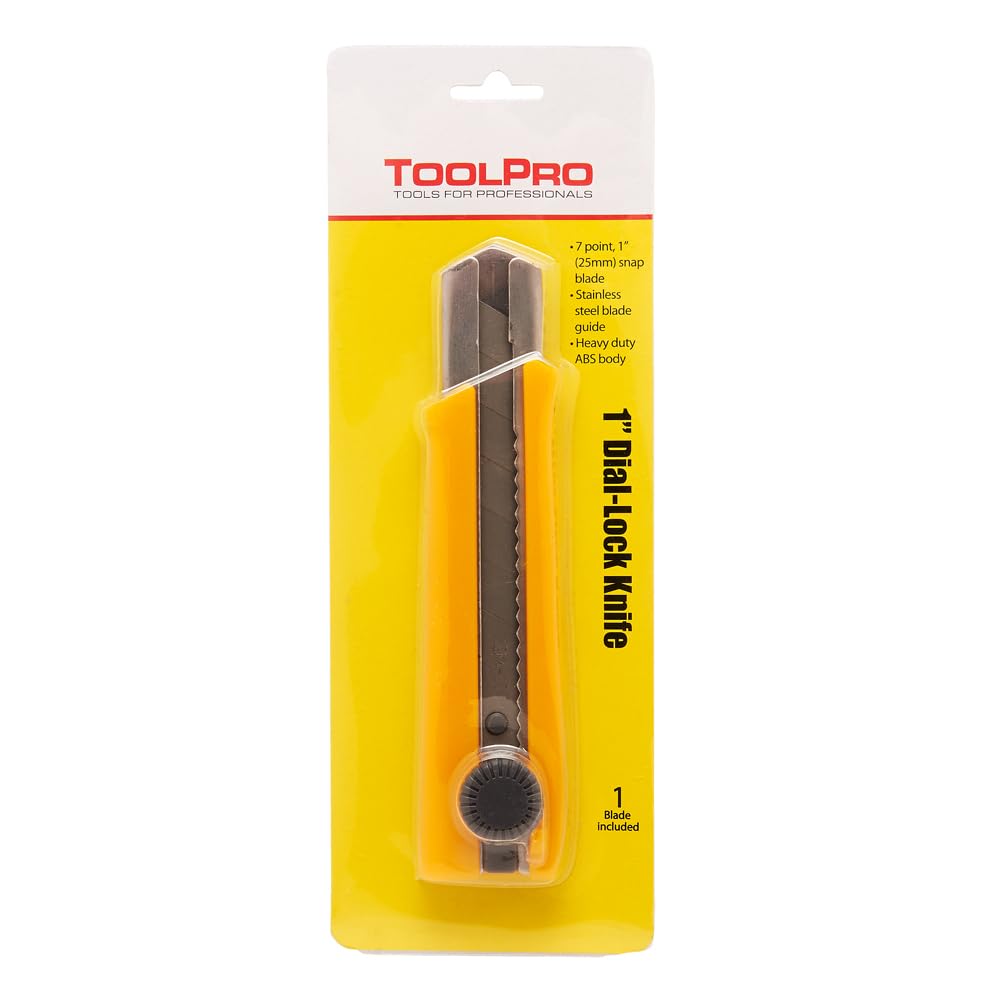 ToolPro Dial Lock 1 Inch (25mm) Snap Blade Knife - Heavy Duty Utility Knife with Adjustable Blade and Safety Lock for Professional & DIY Cutting