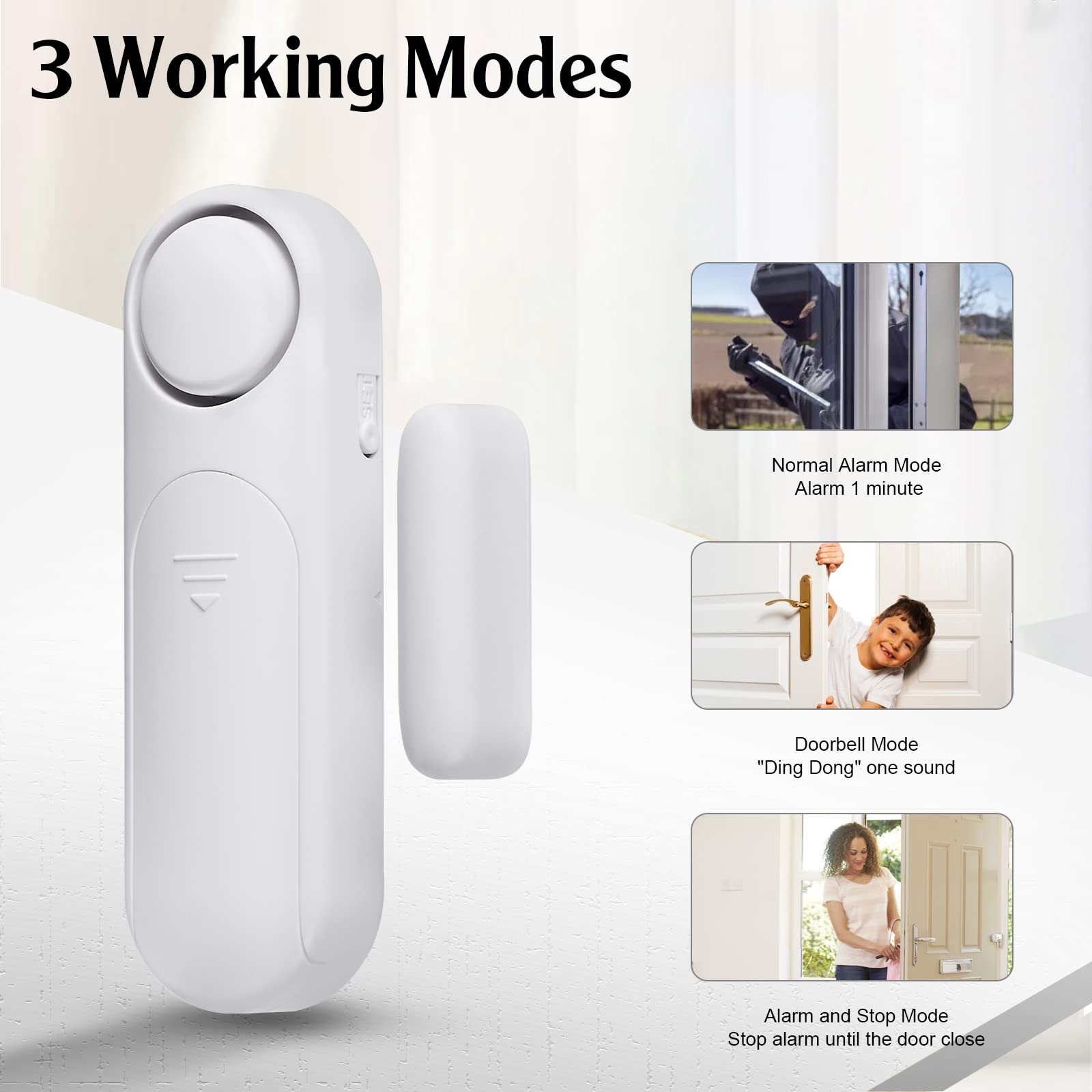 Door Alarm 120dB Door and Window Alarm Sensor 3 Modes Contact Sensor Alarm for Home and Property Security (3 Contact Sensor, 3 Remote Control)